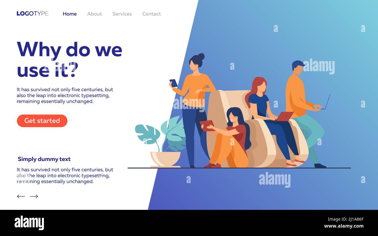 Digital device users spending time together. Group of men and women ...