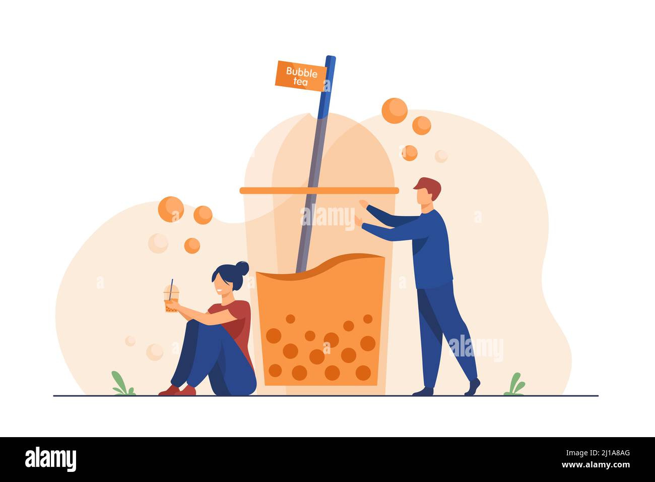 Man and woman drinking takeaway bubble tea. People with disposal ...