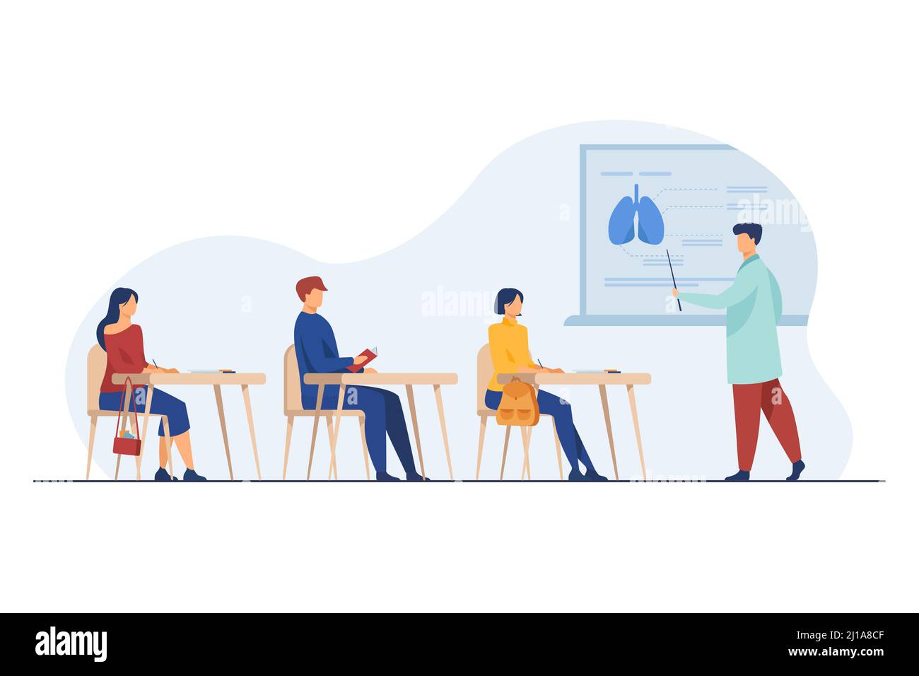 Medical professor presenting organ infographics to audience. College ...