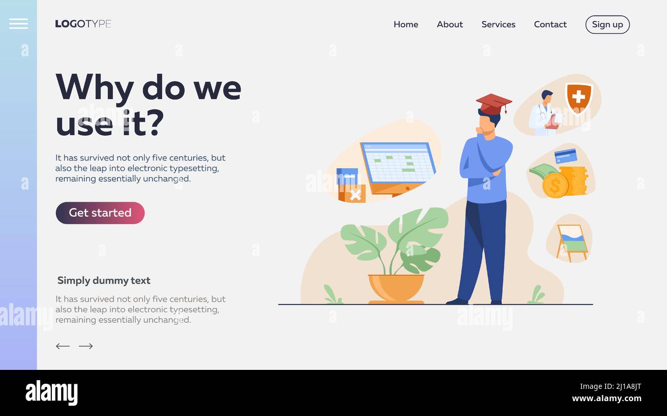 Male student choosing program in college. Young man in graduation cap ...