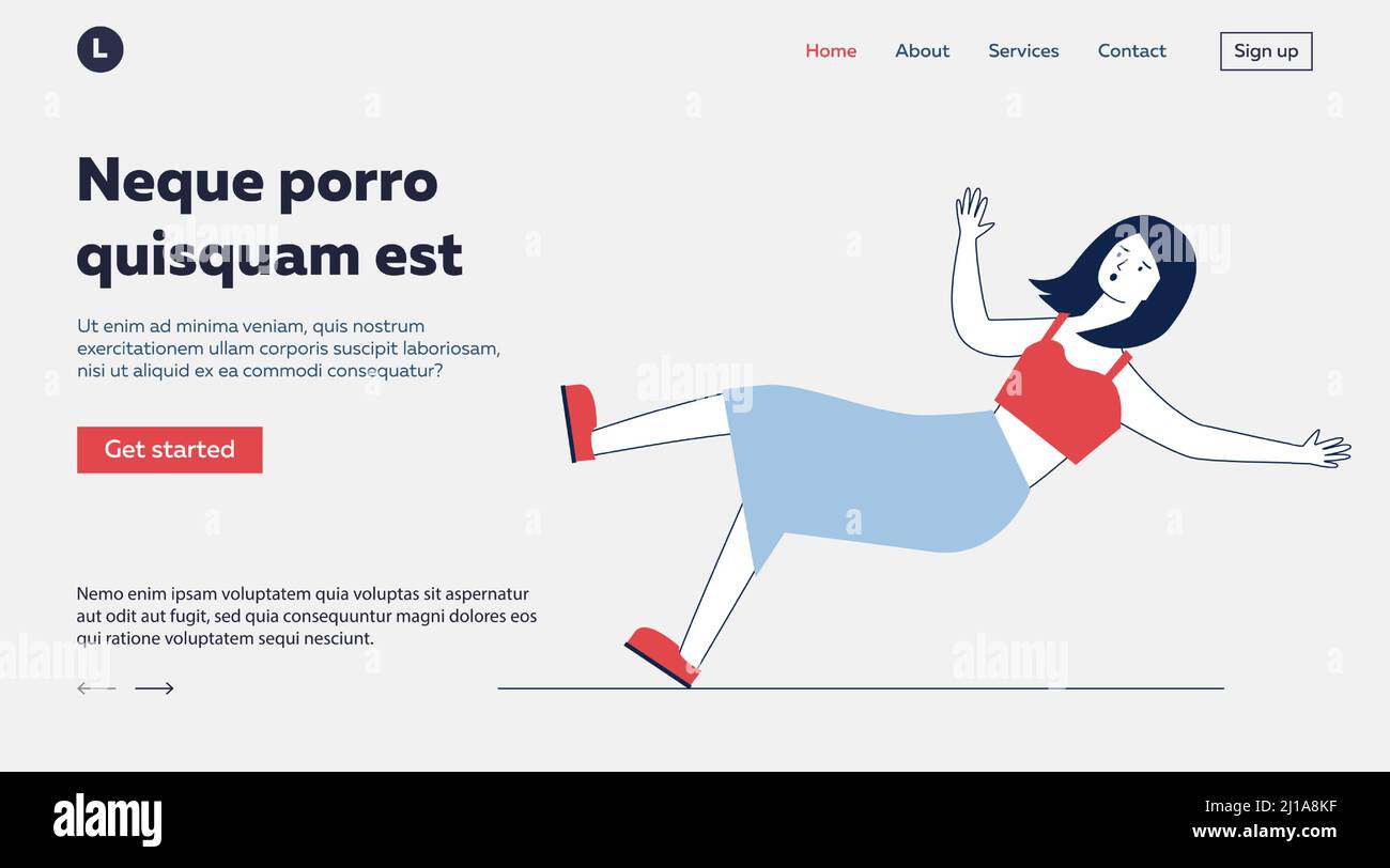 Scared woman slipping on wet floor. Cartoon female character falling on ...