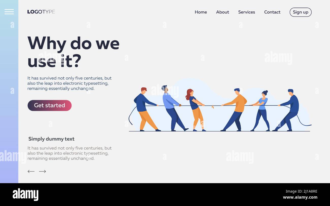 People pulling opposite ends of rope flat vector illustration. Tug of ...