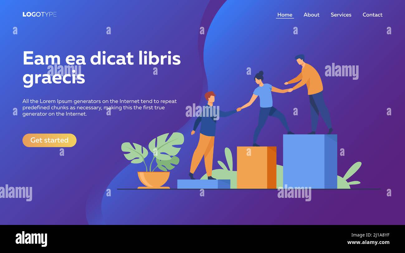 Employees giving hands and helping colleagues to walk upstairs. Team ...