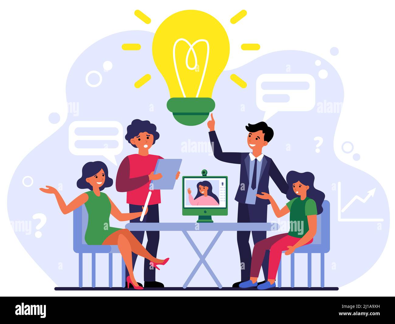 Colleagues discussing project online and offline. Conference call ...