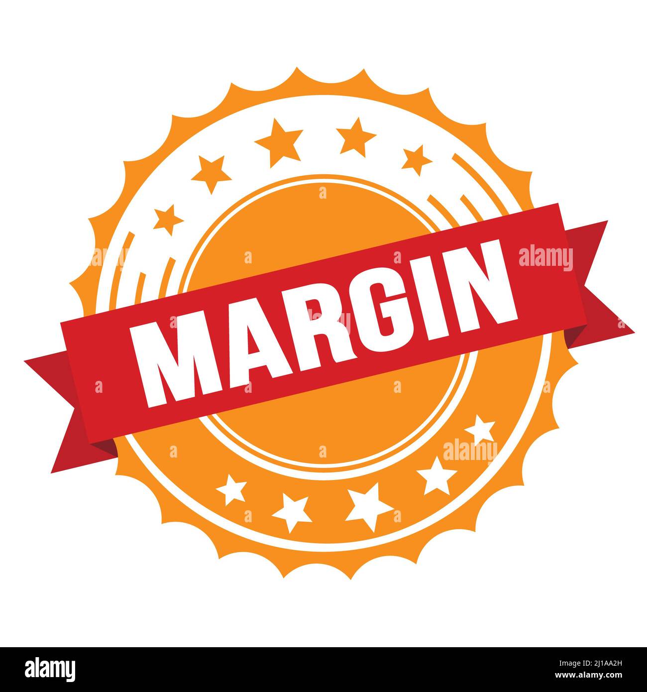 MARGIN text on red orange ribbon badge stamp Stock Photo - Alamy