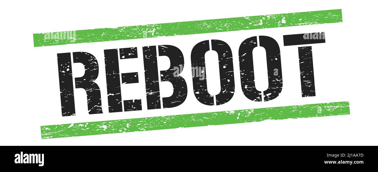 REBOOT text on black green grungy lines stamp sign Stock Photo - Alamy