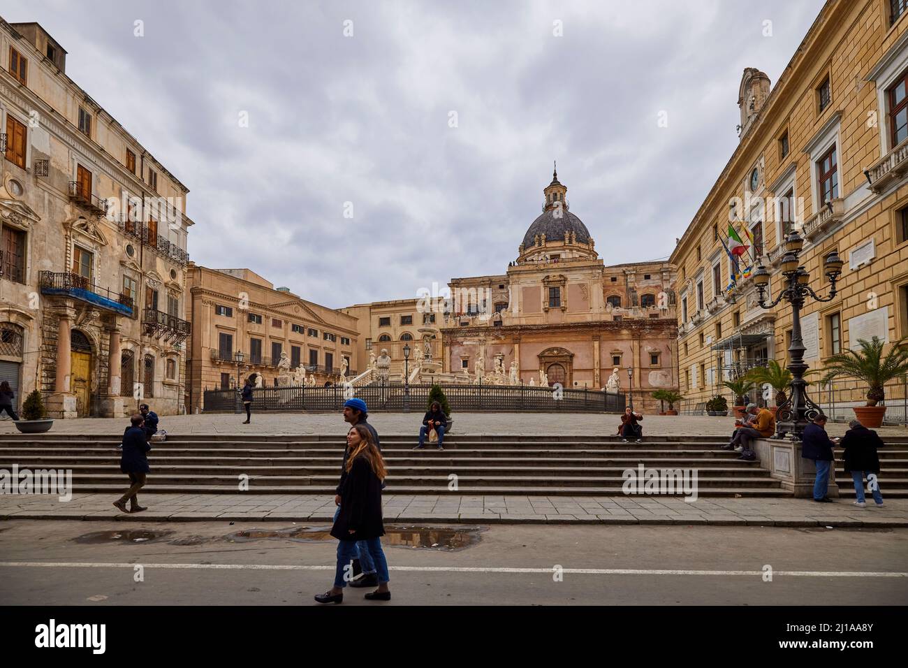 Palermo, Sicily Italy March-19-2022. Images with tourist attractions of ...
