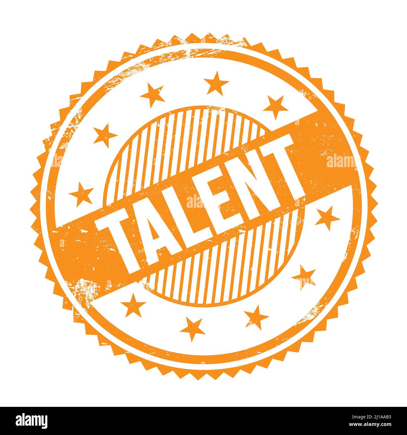 TALENT text written on orange grungy zig zag borders round stamp Stock ...