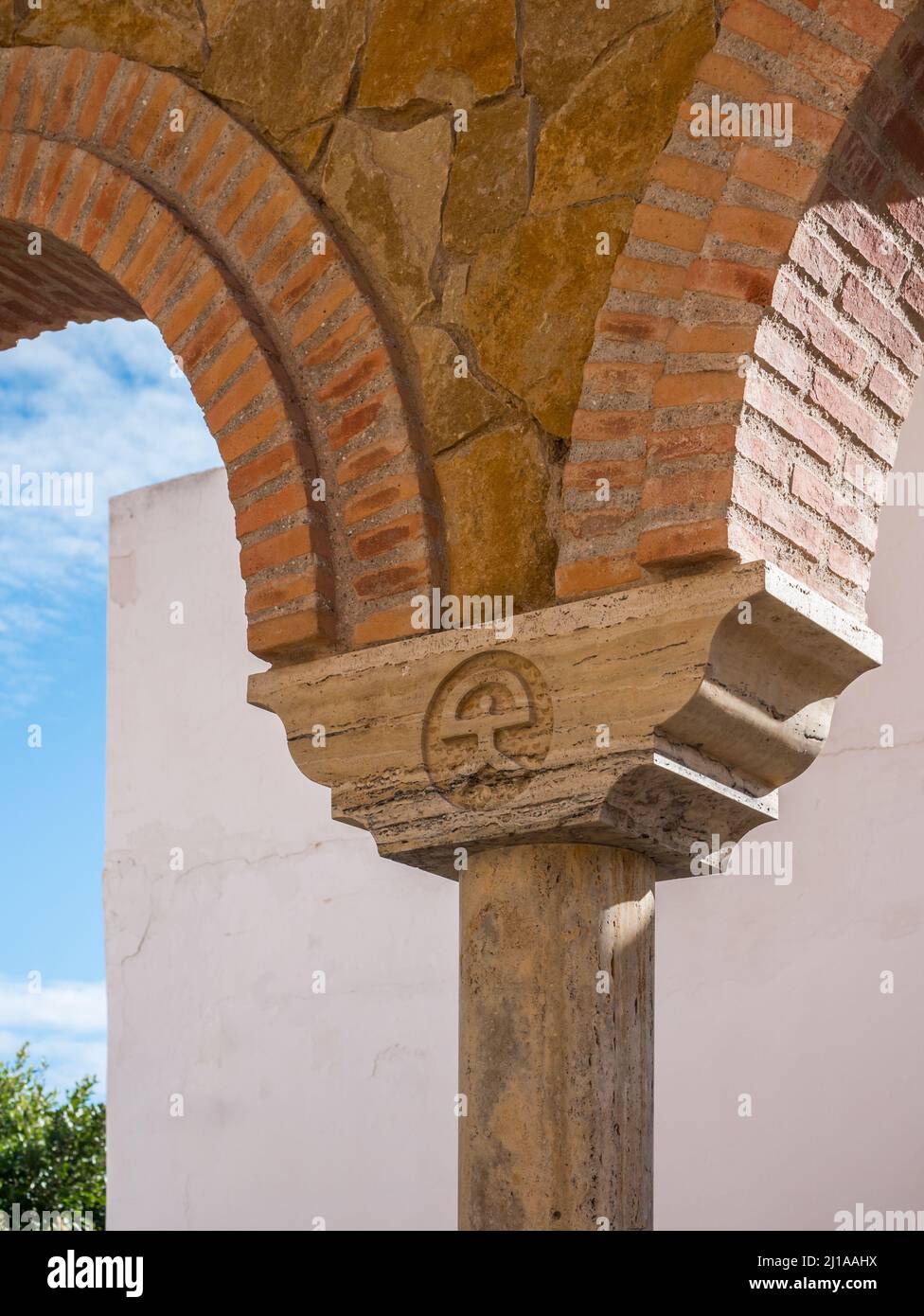 Arabic-style column and arches in the center of Mojacar, Almeria ...