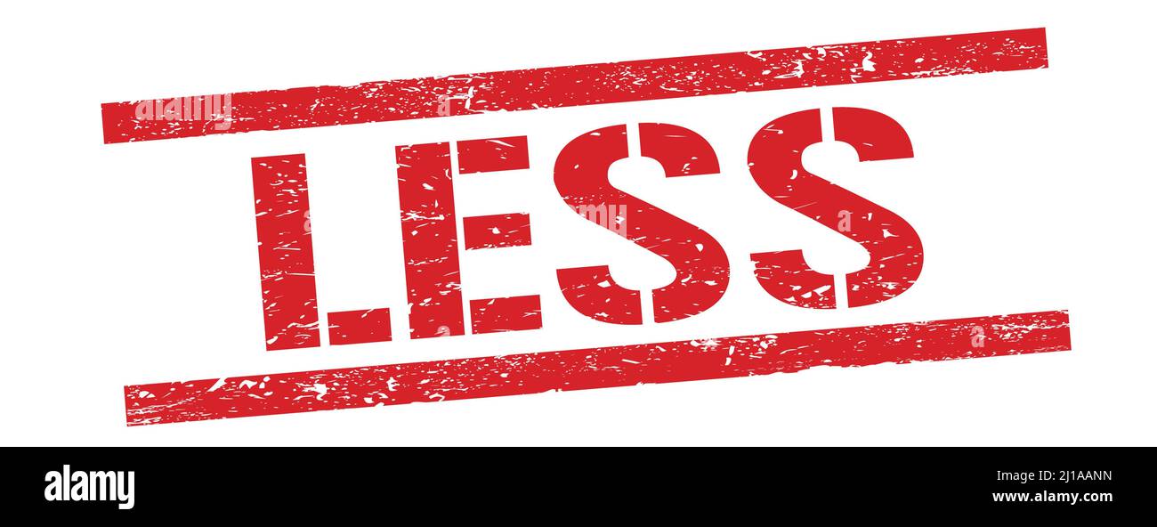 LESS text on red grungy rectangle stamp sign Stock Photo - Alamy