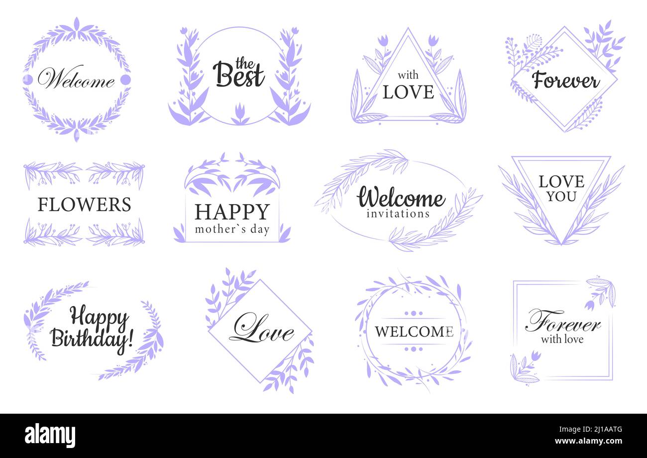 Floral ornaments flat labels set. Vintage flourish frames with ...
