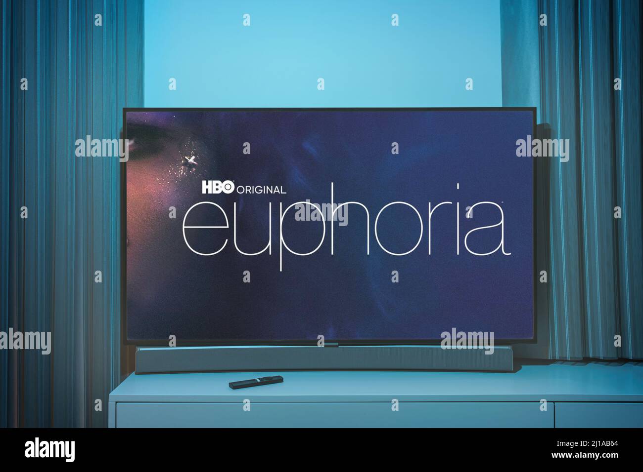 Euphoria TV series on big tv screen. Euphoria television show at home ...