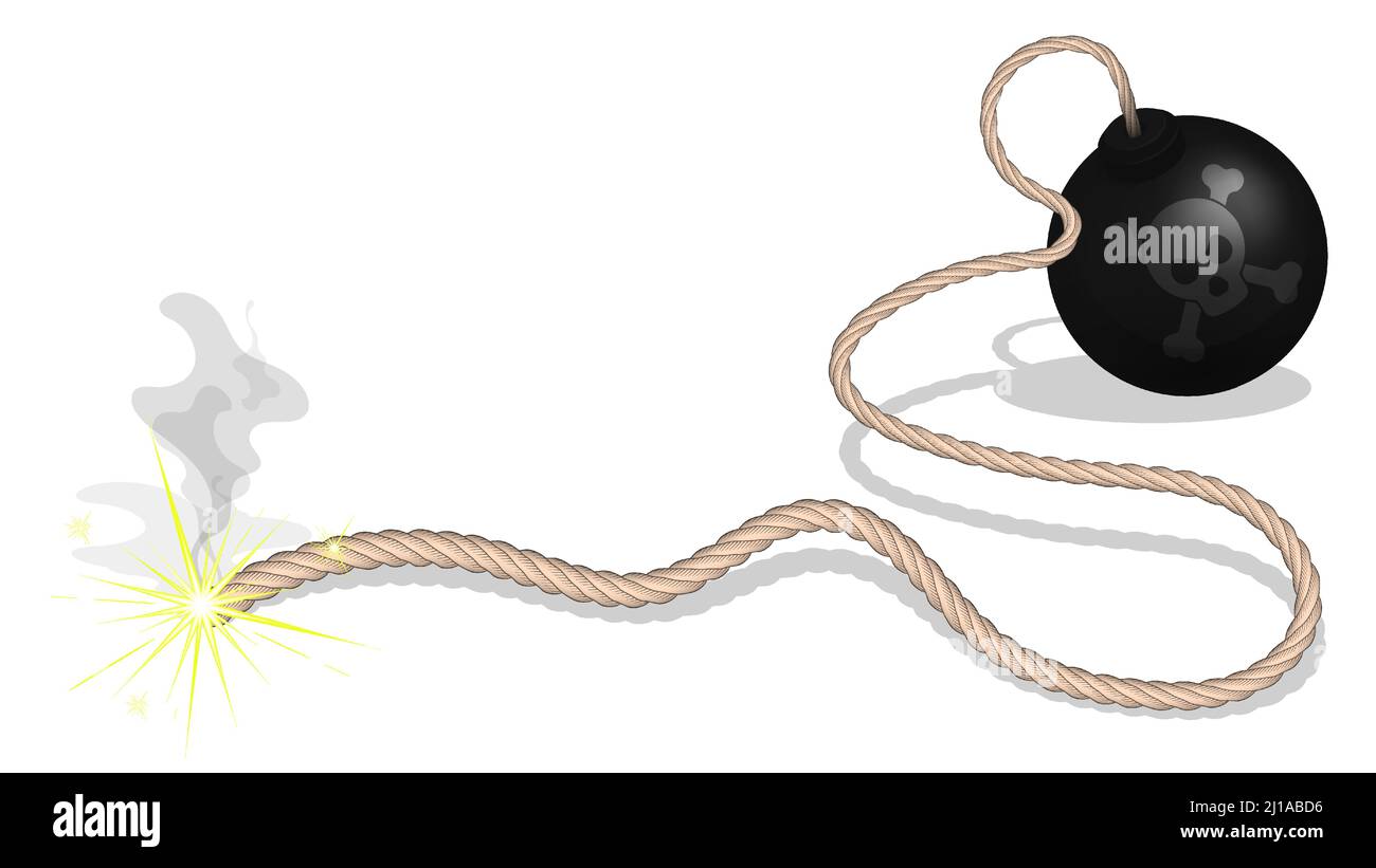 Cartoon 3d Metallic round bomb with long fireless wick. Inciting war ...