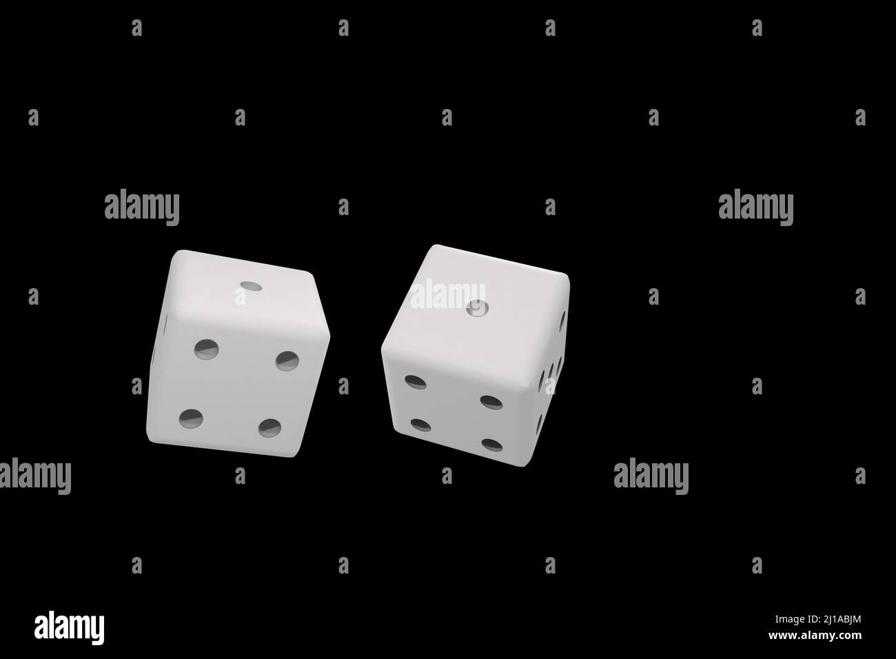 3d rendering two white dice on black background, 3d illustration Stock ...