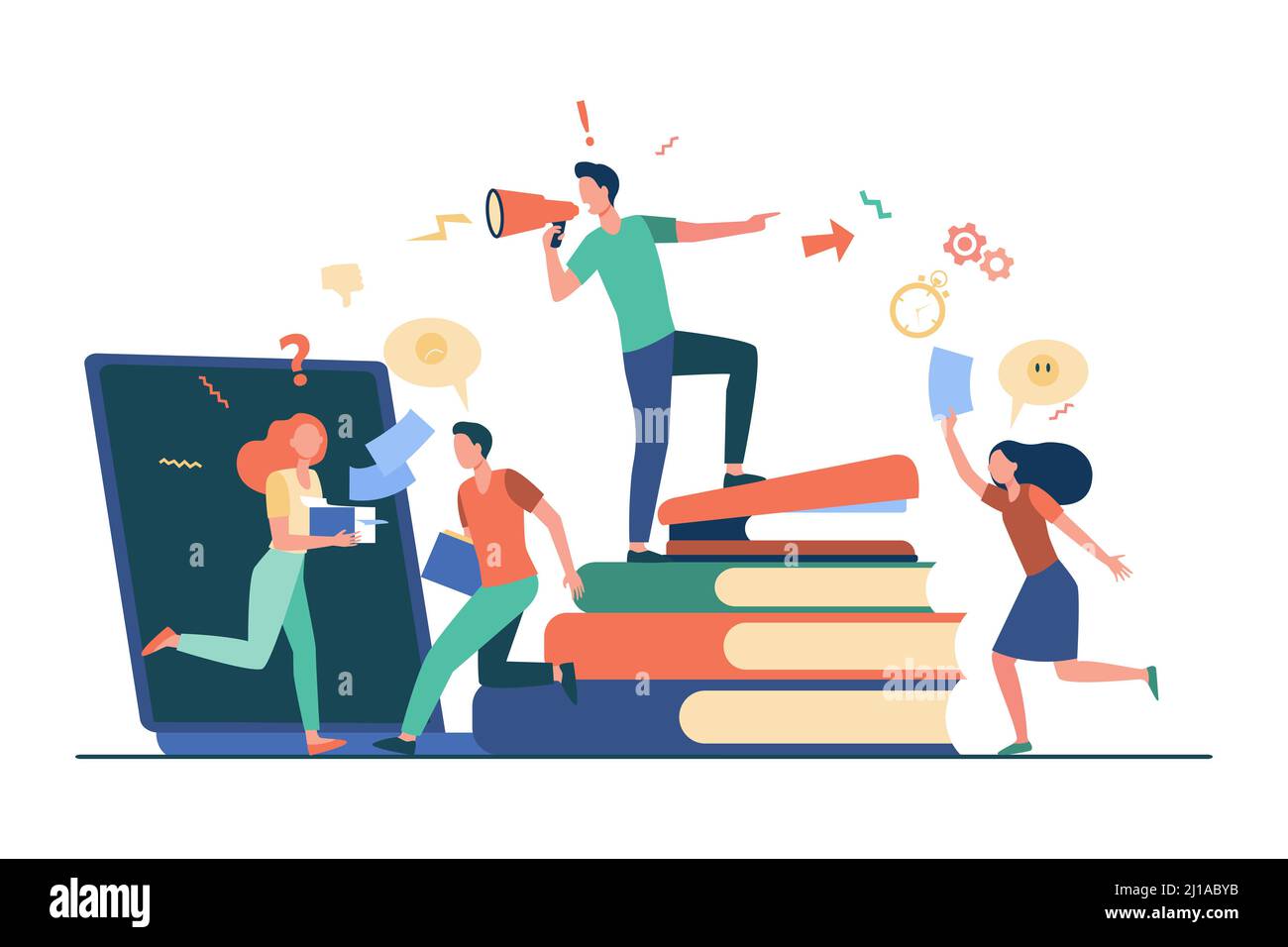 Office chaos vector illustration. Angry boss shouting at megaphone ...