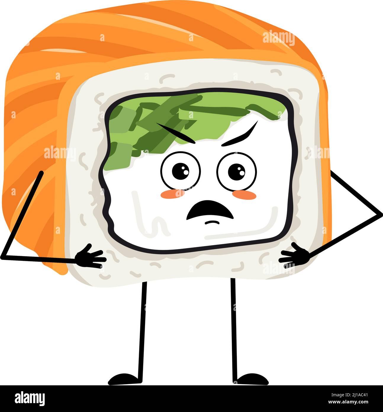Sushi character with angry emotions, grumpy face, furious eyes, arms ...