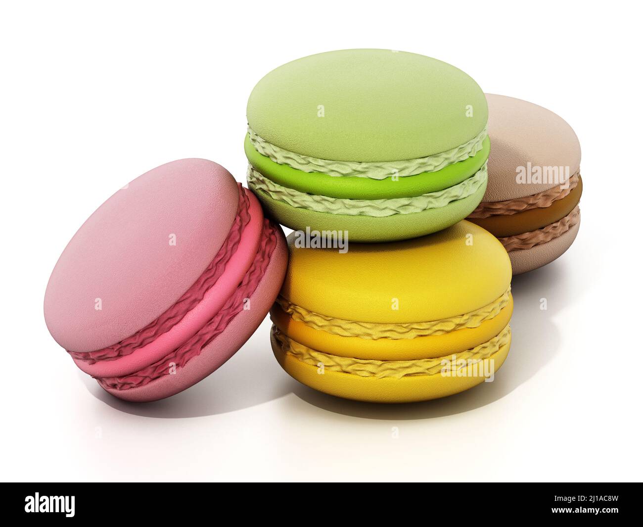 Group of colorful macarons isolated on white background. 3D ...