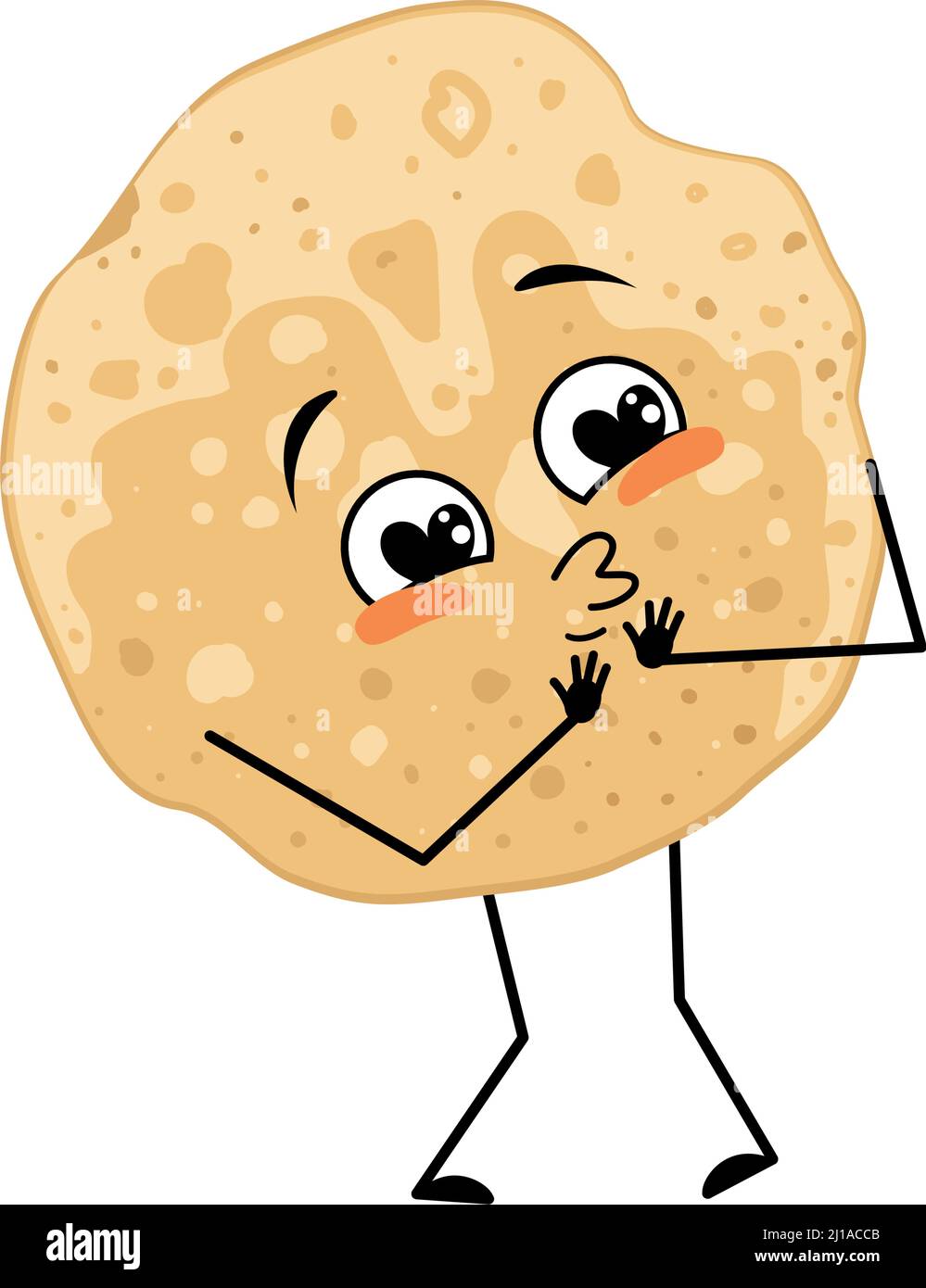 Pancake character with love emotions, smile face, arms and legs. Baking ...