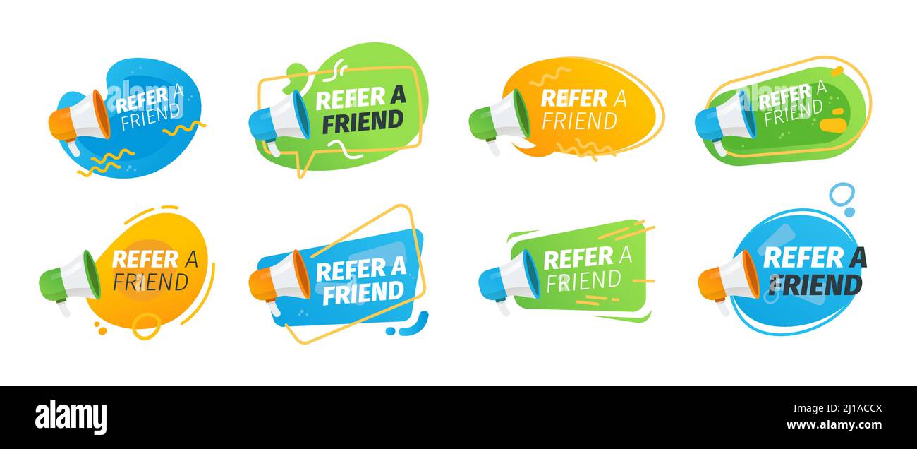 Refer a friend flat icon collection. Dynamic referral program posters ...