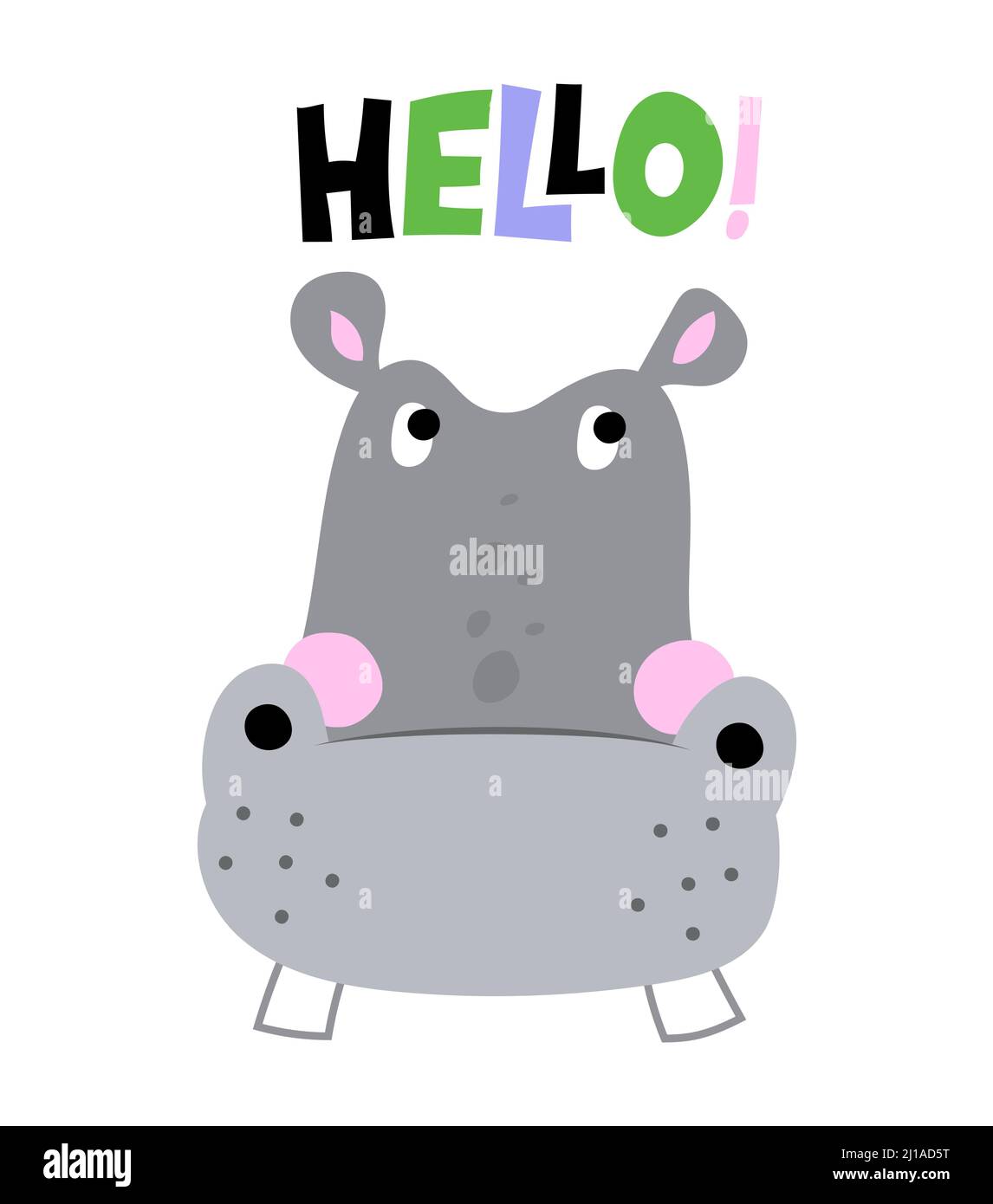 Hippopotamus with word hello - cute hippo horse decoration. Little ...