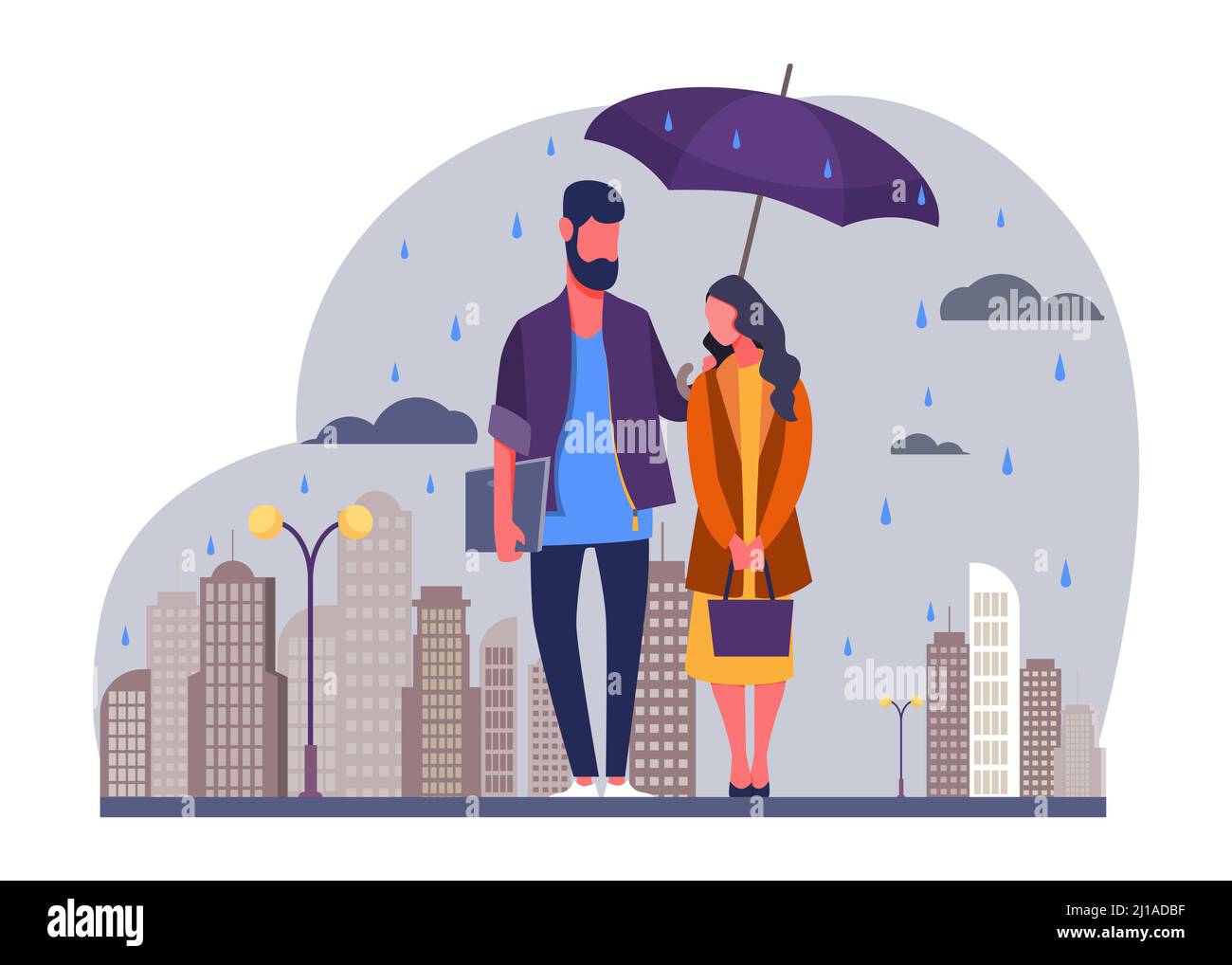 Rain on city street in Stock Vector Images - Alamy