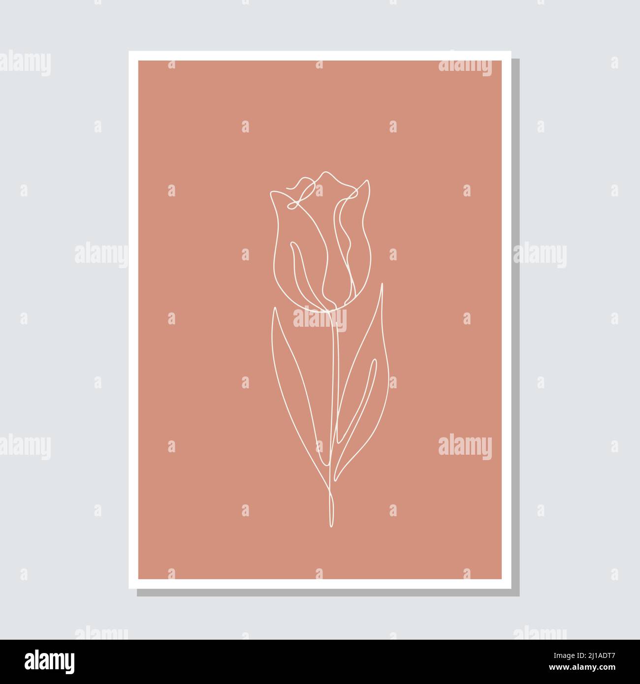 One single line drawing tulip flowers on earthy background card ...