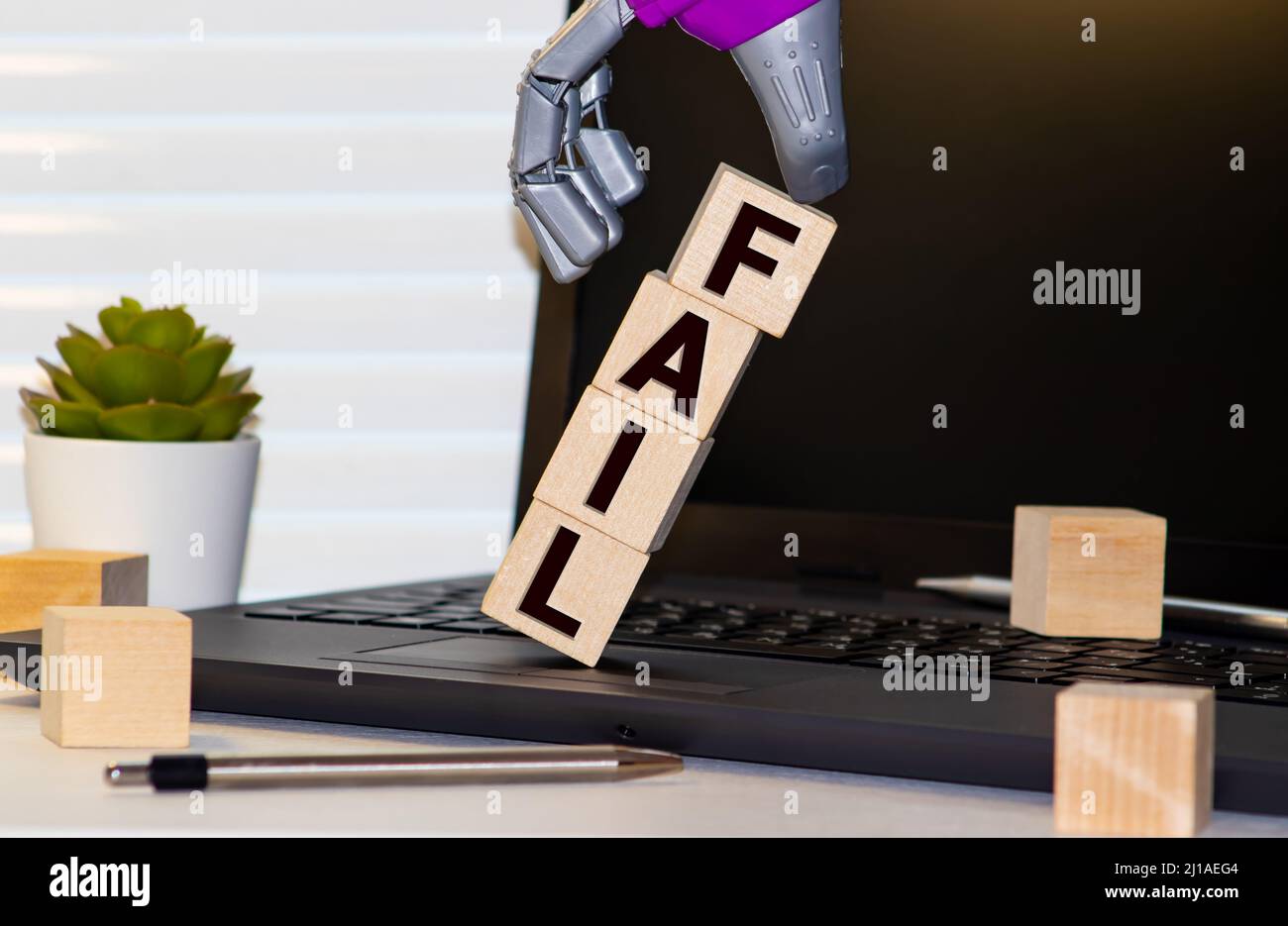 FAIL Word text Written In Wooden Cube blocks on blue background Stock ...