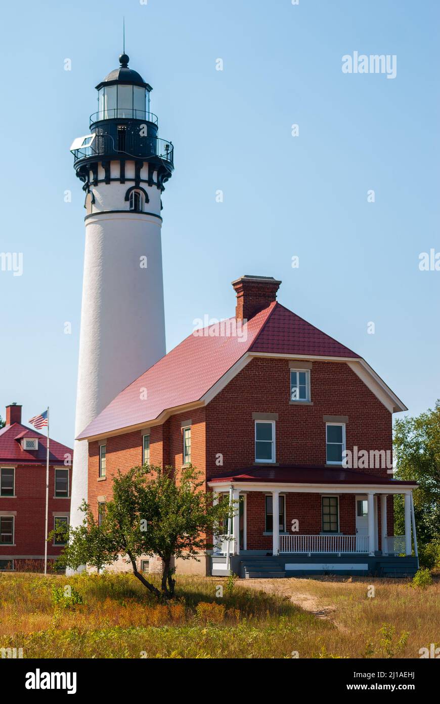 Michigan lighthouse au sable lighthouse lighthouse with blue sky Stock ...