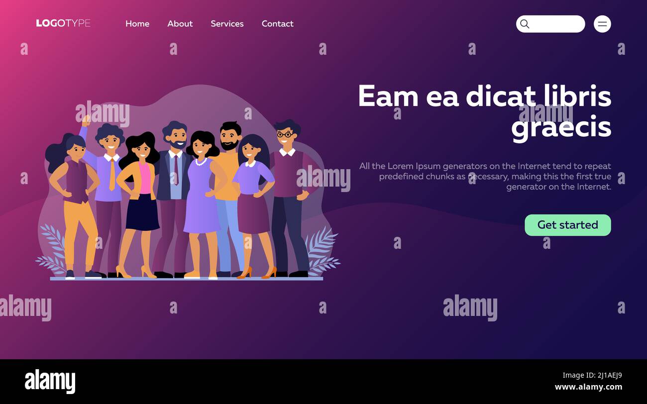 Employee group portrait flat vector illustration. Cartoon happy ...