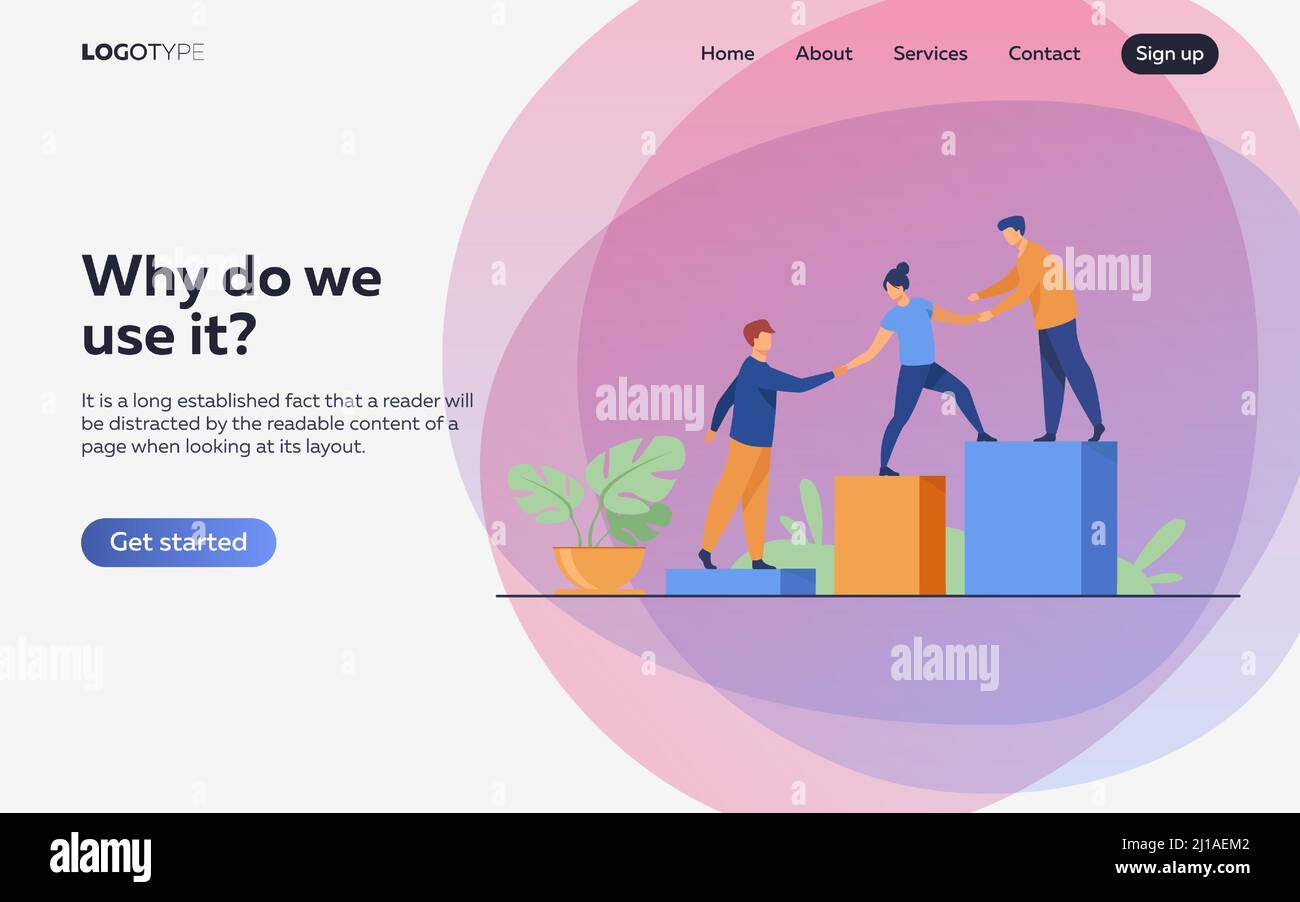 Employees giving hands and helping colleagues to walk upstairs. Team ...