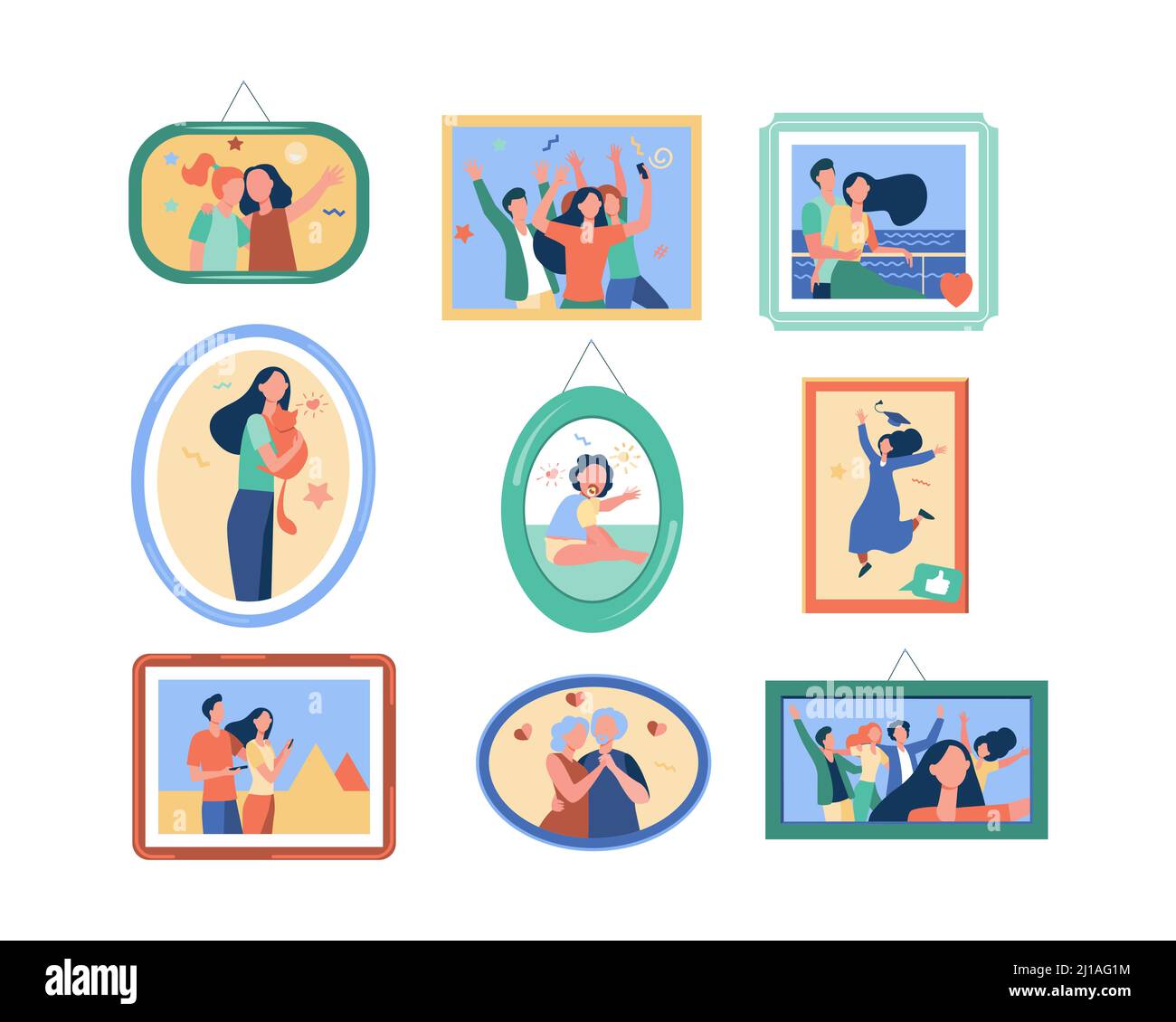 Cartoon family photo frames isolated flat vector illustration. Framed ...