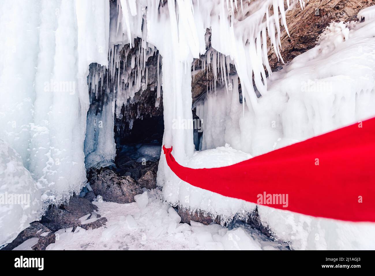 Blue ice cave grotto lake Baikal Olkhon island, Russia. Frozen clear ...