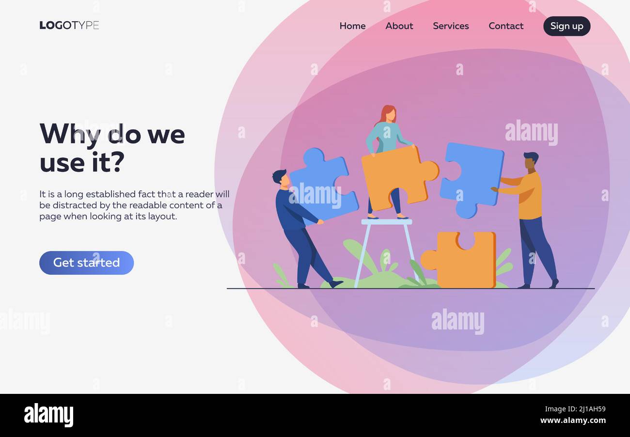 Partners holding big jigsaw puzzle pieces flat vector illustration ...