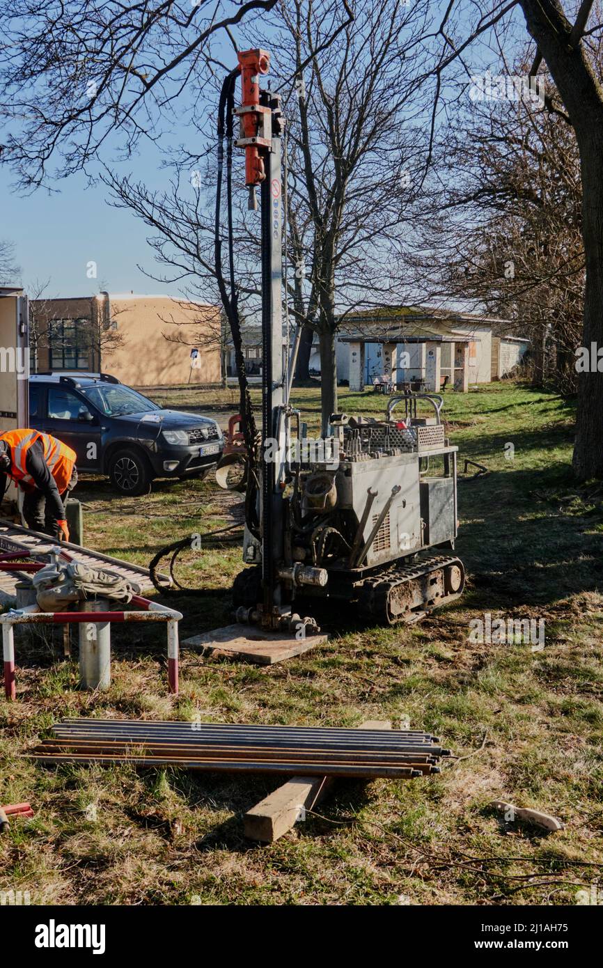 Braunschweig, Germany, March 7, 2022: Small drilling rig with ...