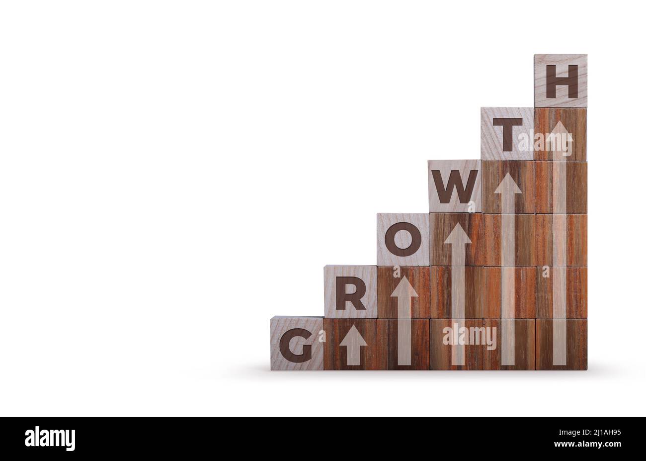 Wooden blocks on write growth as graph step up on wood cubes, career ...