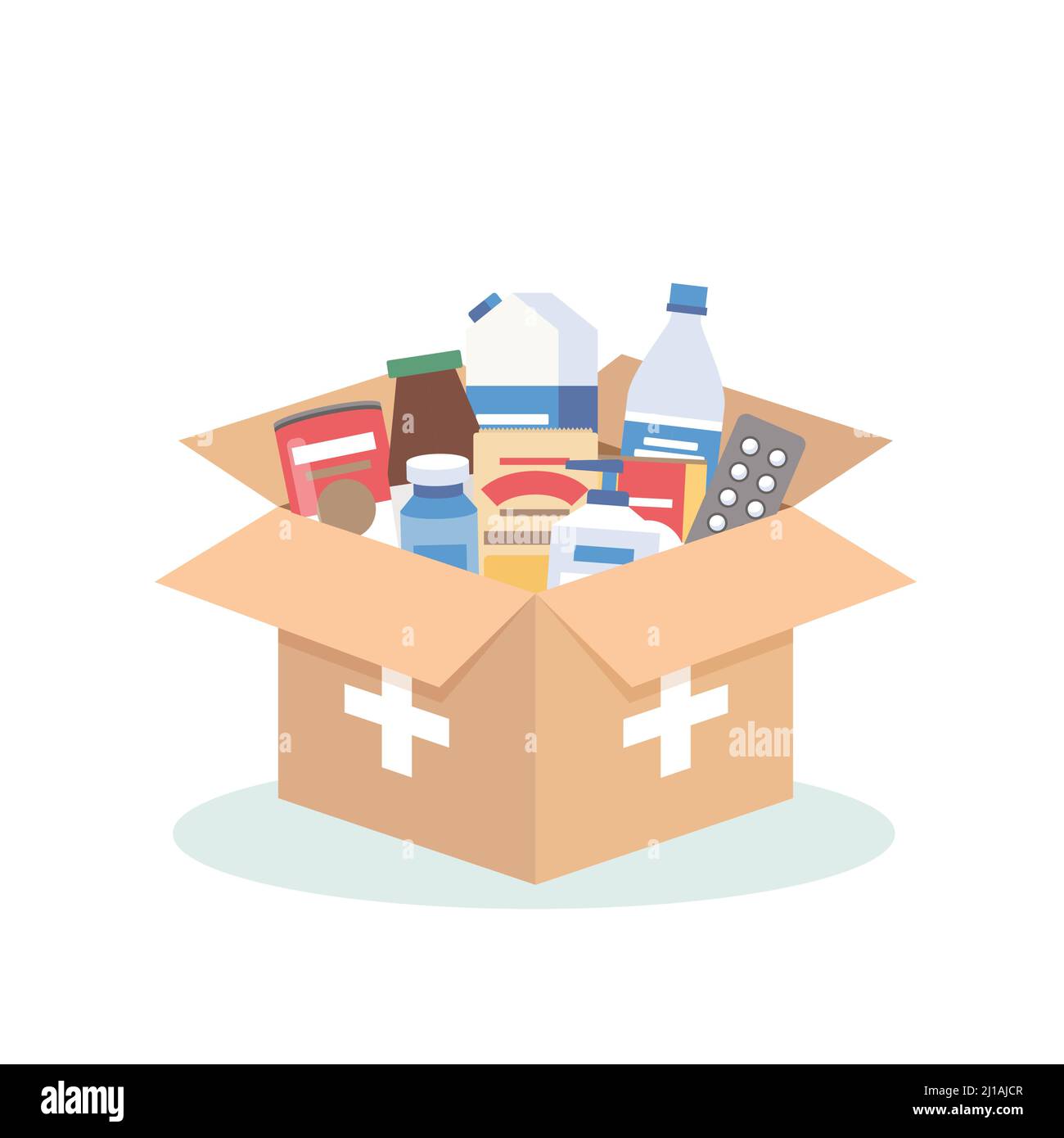 Humanitarian aid, a box with food supplies, hygiene products and ...