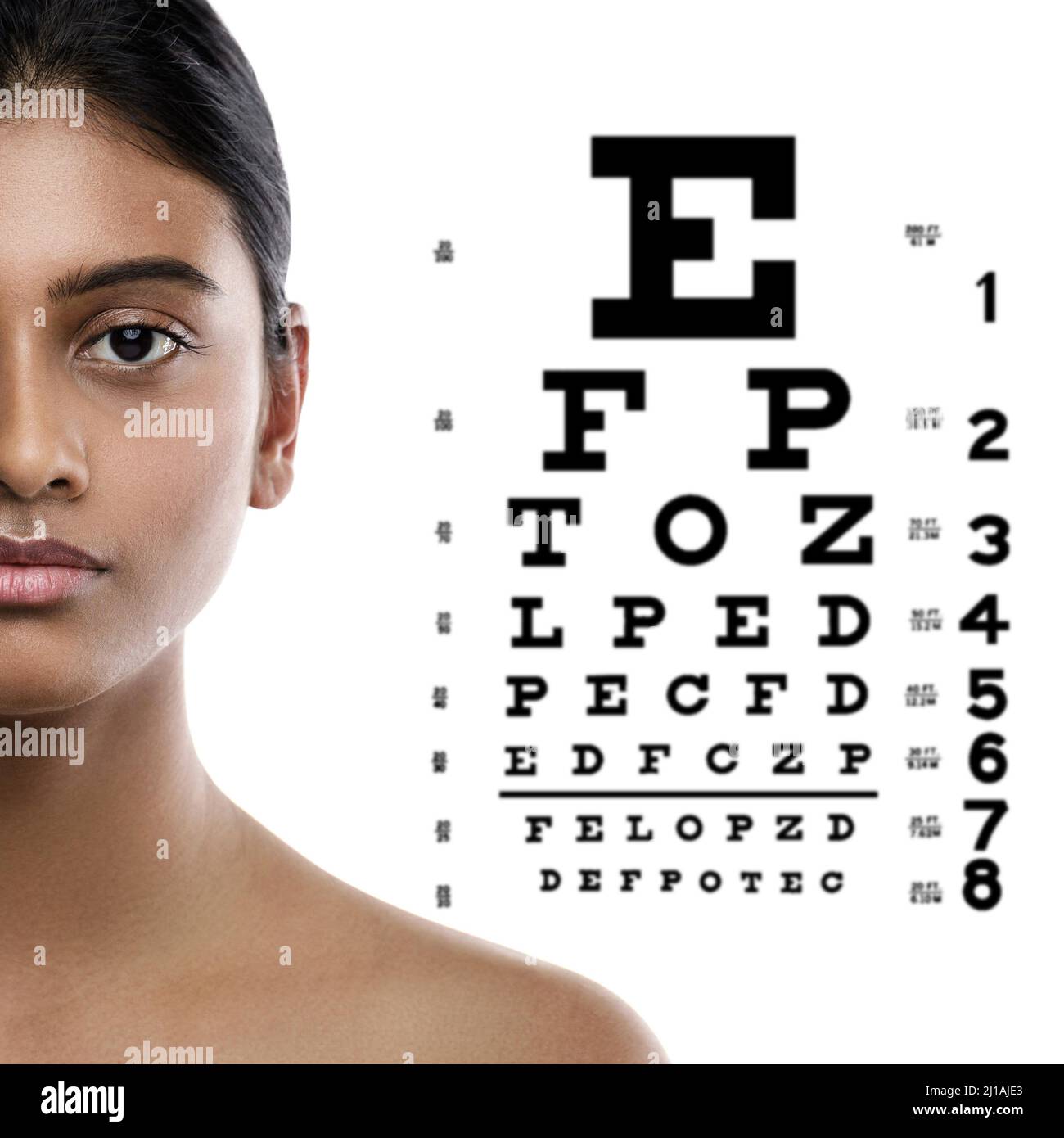 Indian woman and eye chart for sight test Stock Photo - Alamy