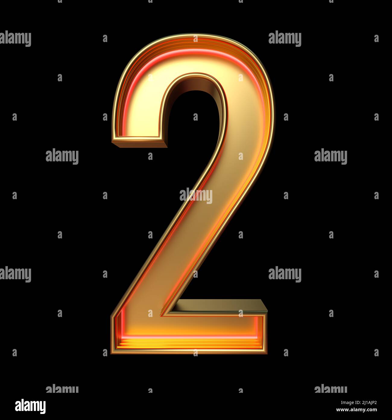 Number 2, Alphabet. Retro 3d number isolated on a black background with ...