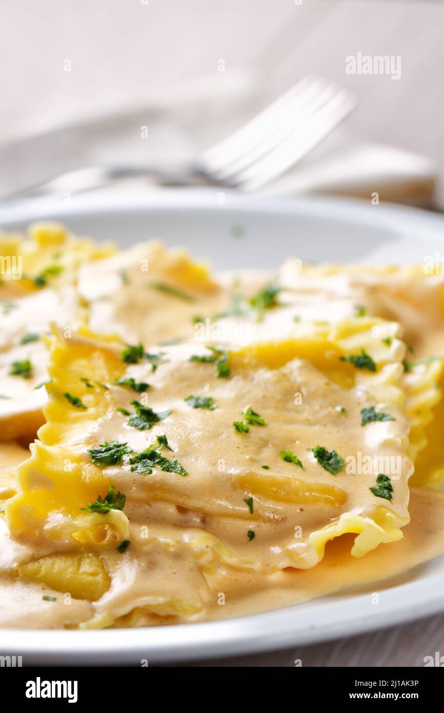 Fresh Handmade Ravioli with Cream on a Plate Stock Photo - Alamy