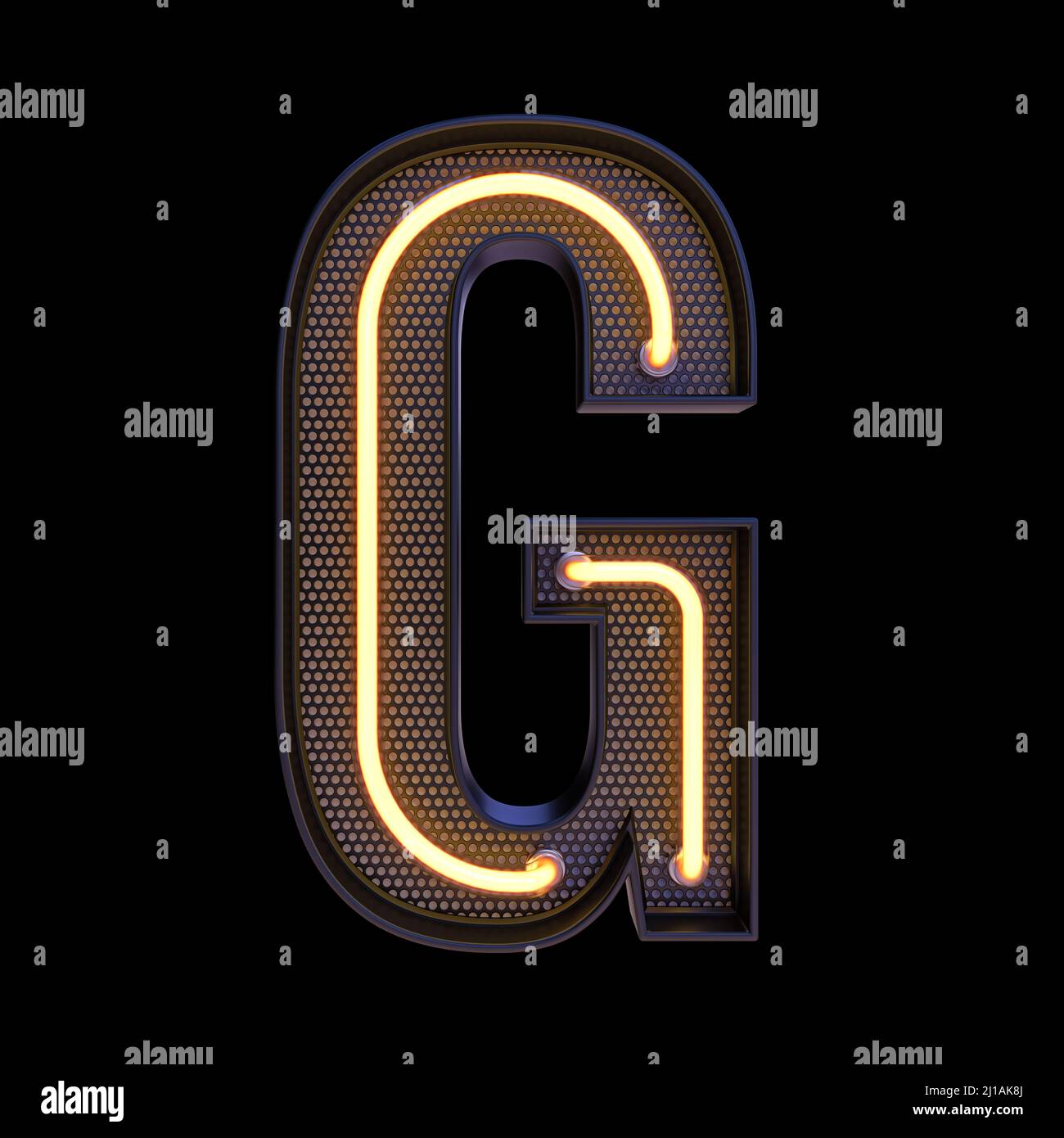 Neon retro Light Alphabet letter G isolated on a black background with ...