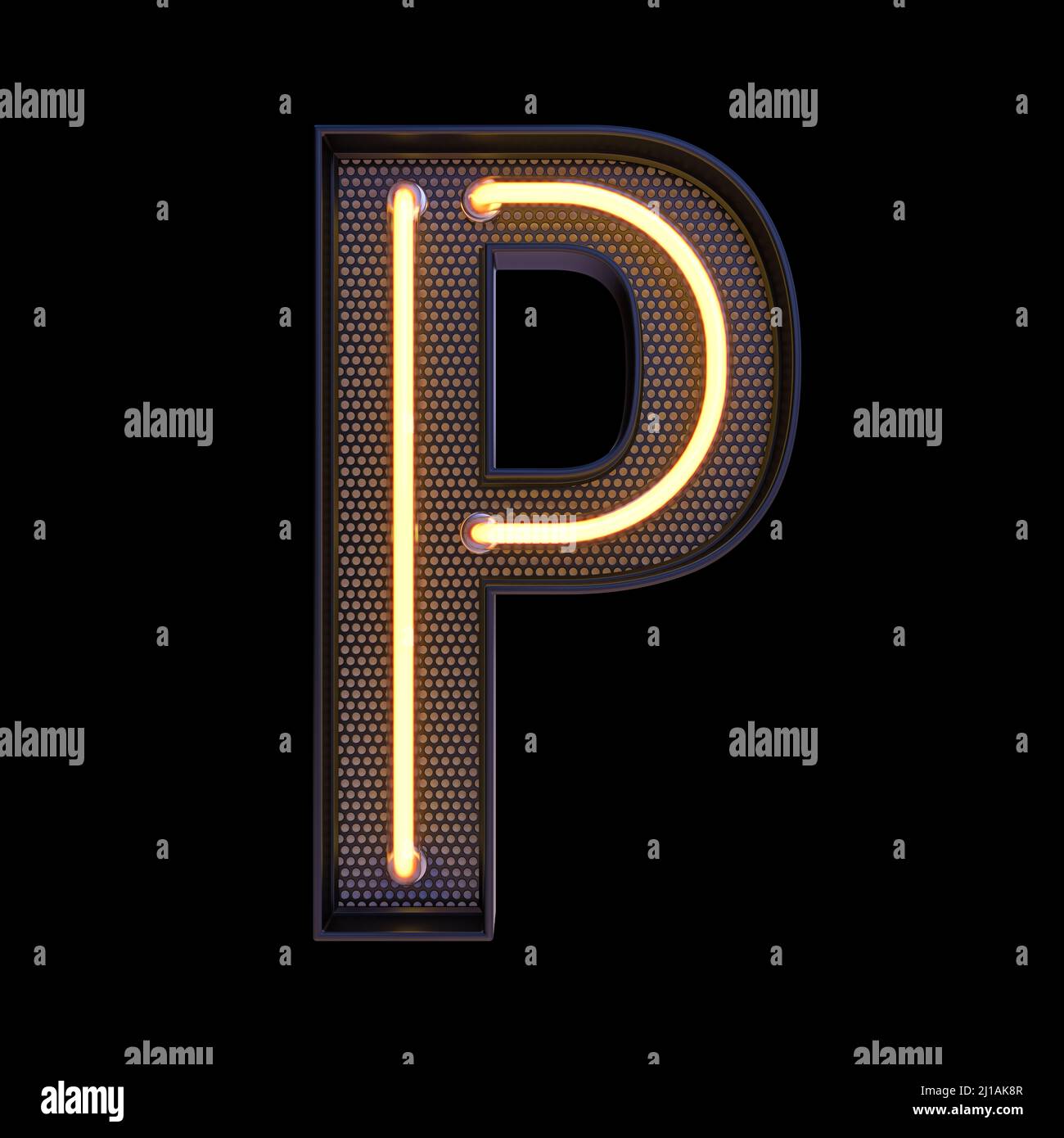 Neon retro Light Alphabet letter P isolated on a black background with ...