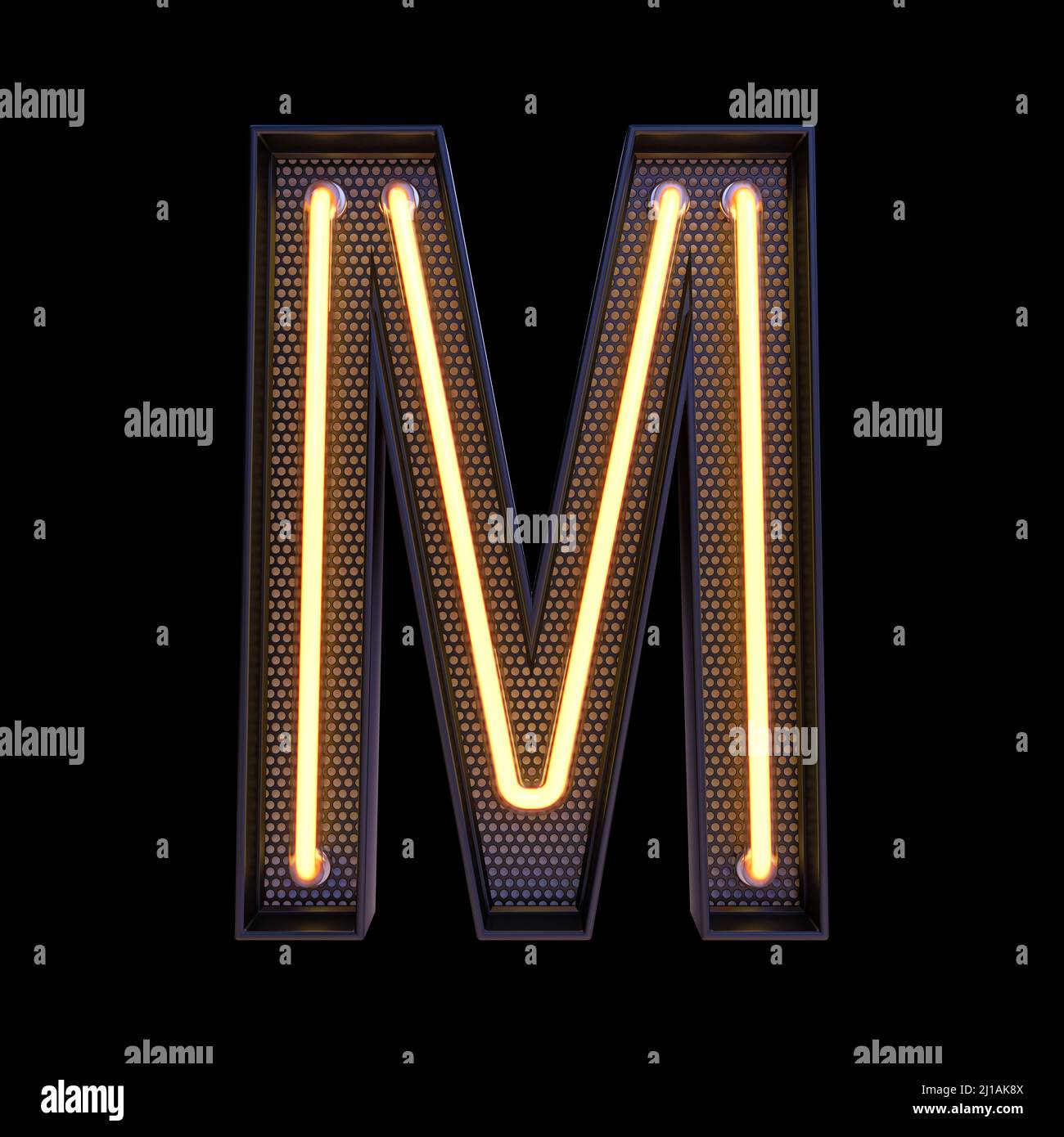 Neon retro Light Alphabet letter M isolated on a black background with ...