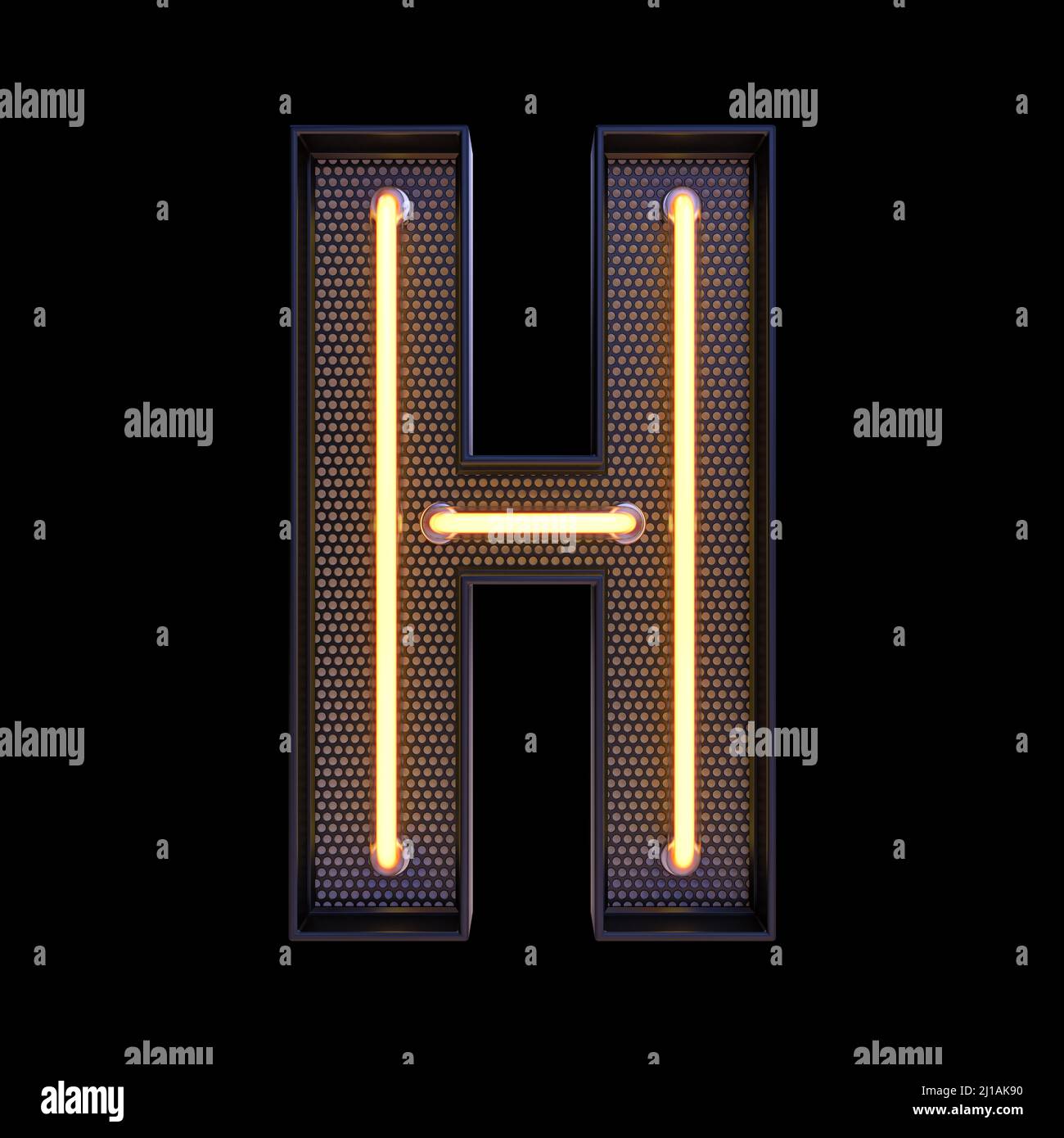 Neon retro Light Alphabet letter H isolated on a black background with ...