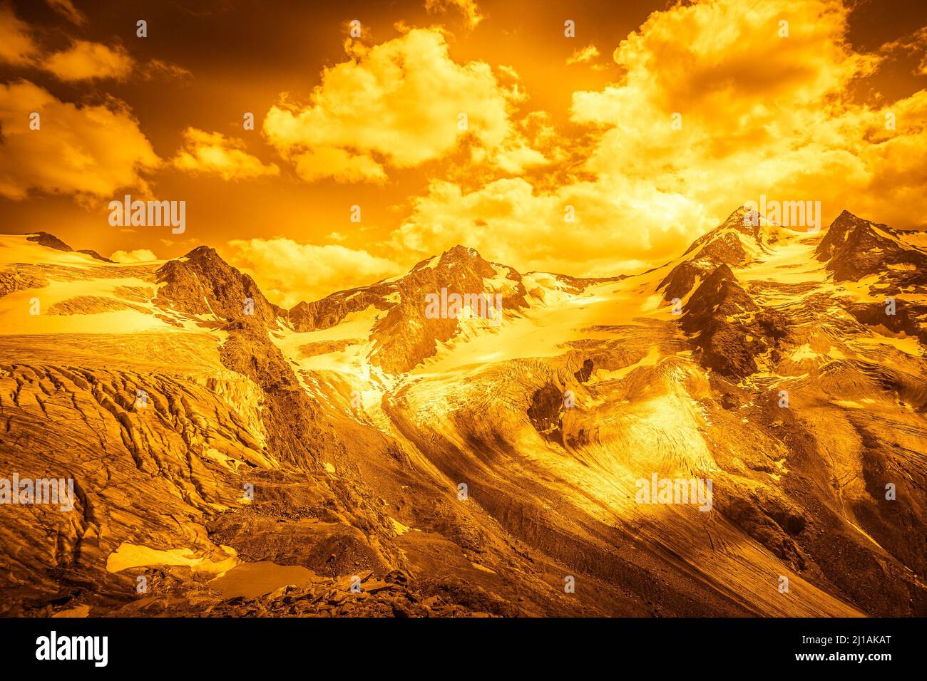 Fantasy effect color of the Palla Bianca massif big glaciers Stock ...