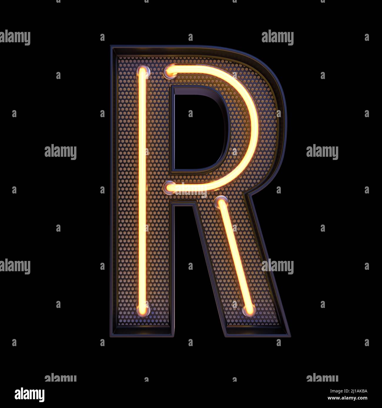 Neon retro Light Alphabet letter R isolated on a black background with ...