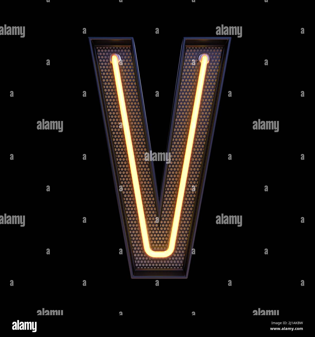 Neon retro Light Alphabet letter V isolated on a black background with ...