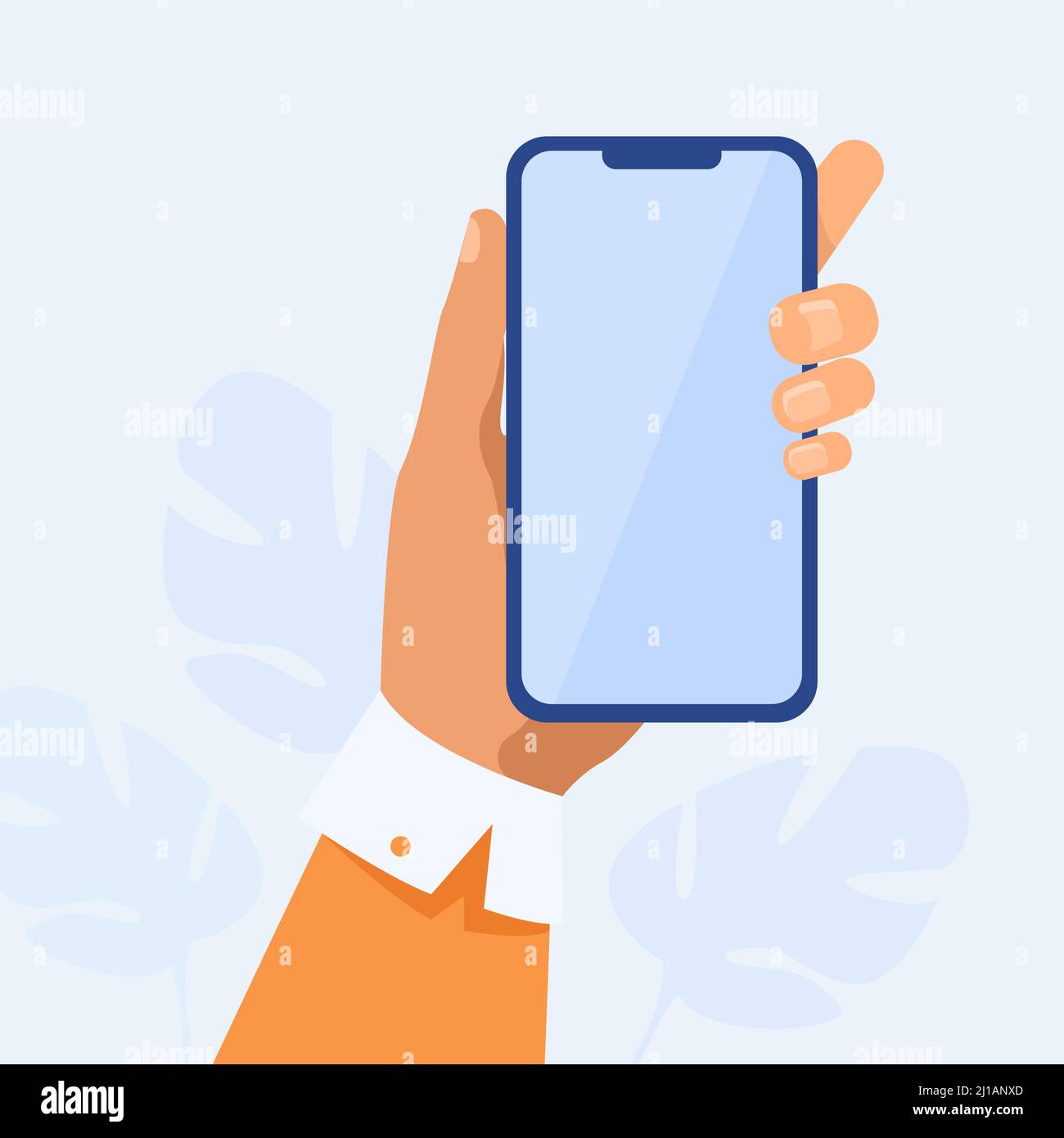 Human hand holding mobile phone. Person using apps on smartphone flat ...