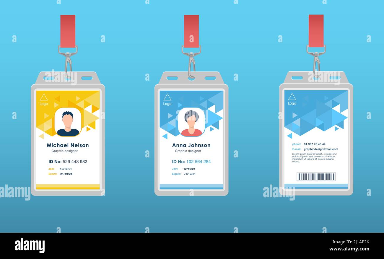 ID pass cards for event staff flat icon set. Corporate identification ...