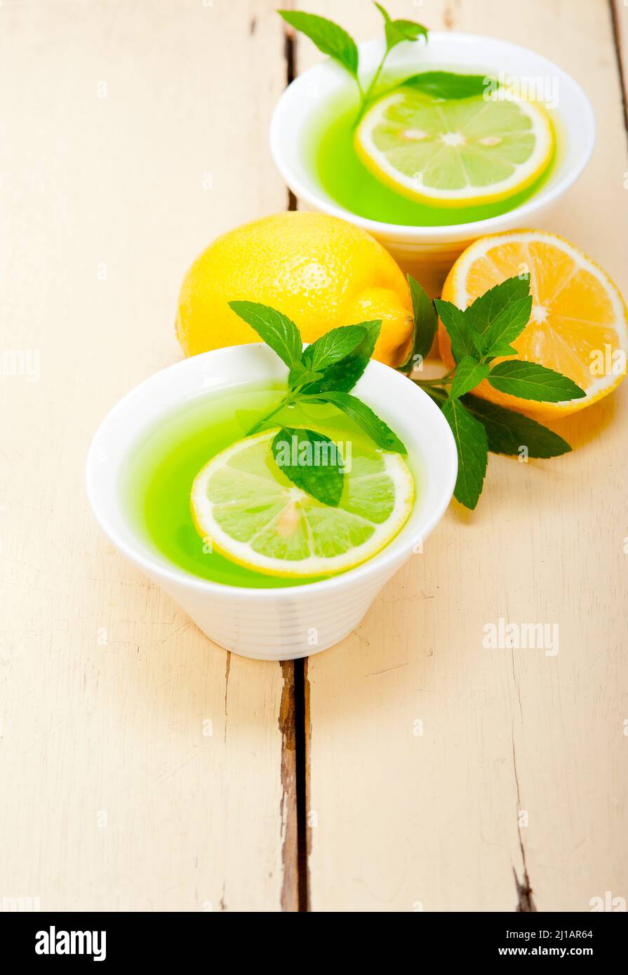 fresh and healthy mint infusion tea tisane with lemon Stock Photo - Alamy