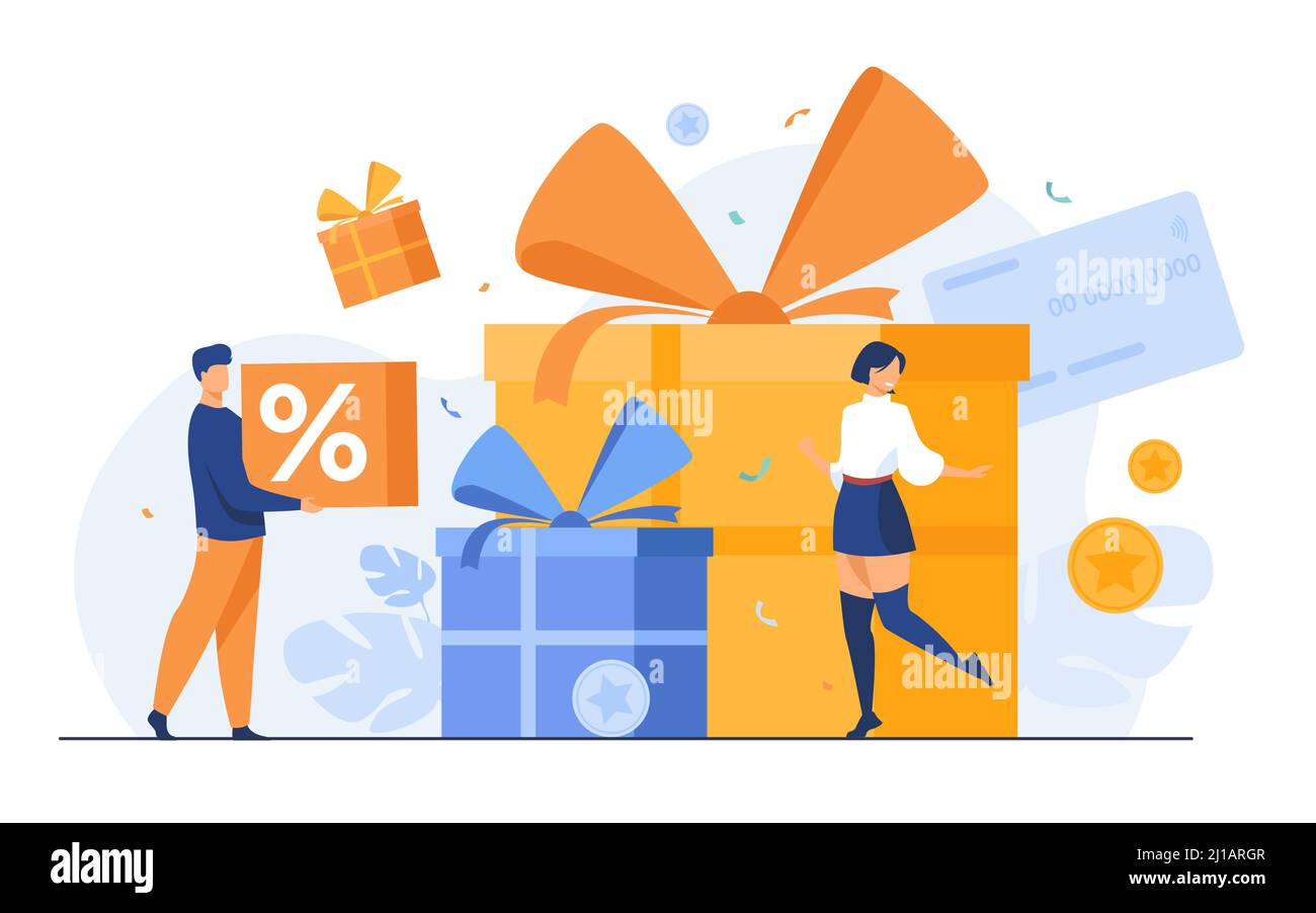 Loyalty program concept. People getting gifts and rewards from store ...